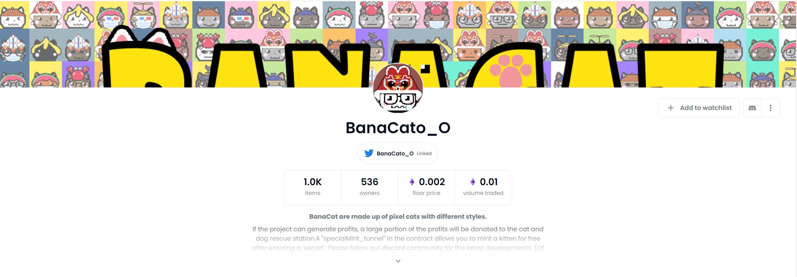 小_邦: 至此，BanaCat一期项目已经达成预设目标：Mint 1000只猫+500个地址，非常感谢大家的支持！ 即刻的专属mint通道依然 ...